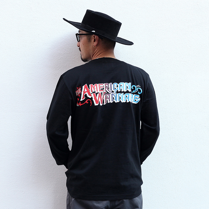 AMERICAN WANNABE/アメリカンワナビー「New Signboard Logo L/S TEE / BLACK」プリントL/Sティーシャツ