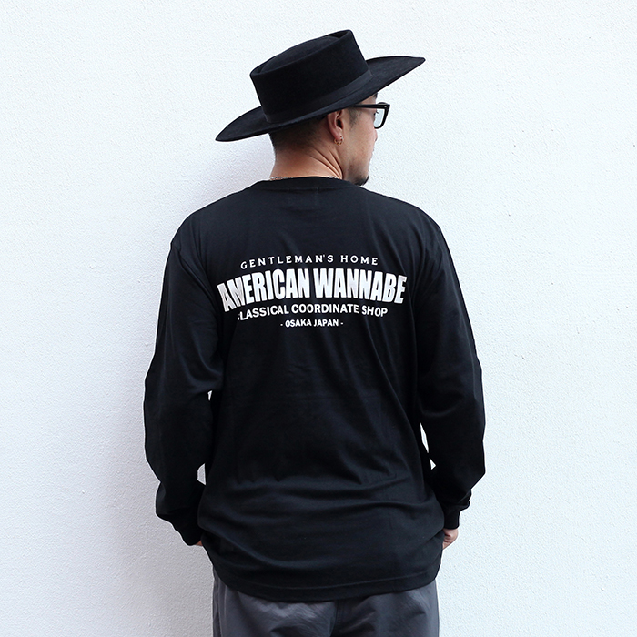 AMERICAN WANNABE/アメリカンワナビー「SHOP LOGO L/S TEE」プリントL/Sティーシャツ