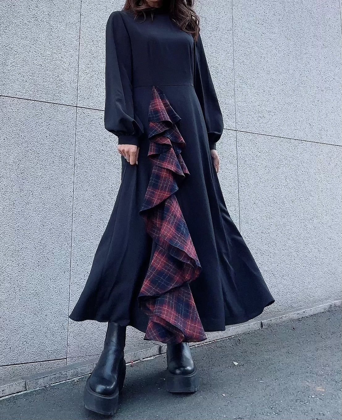 【selva secreta】RUFFLE CHECK DRESS (check-red)