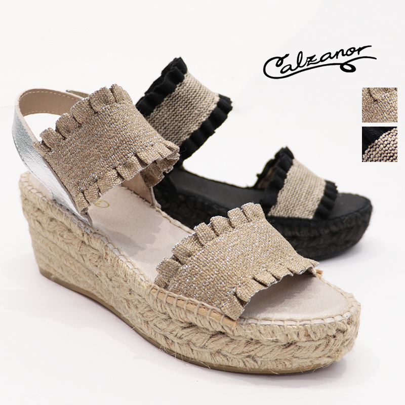 【apt別注】CALZANOR カルザノール 2245 OSLO+PARIS MICA S/654 フリルベルトウェッジソールサンダル ジュートサンダル エスパドリーユ ヒール メタリック ...