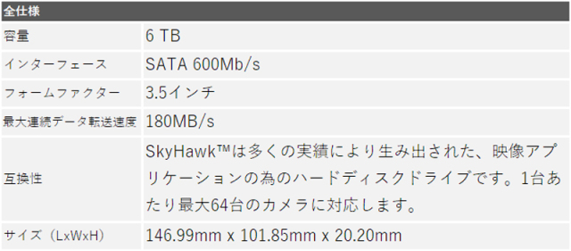 Seagate SkyHawk HDD 6TB SATA 6Gb/s 最大連続データ転送速度180MB/s キャッシュ 64MB ...
