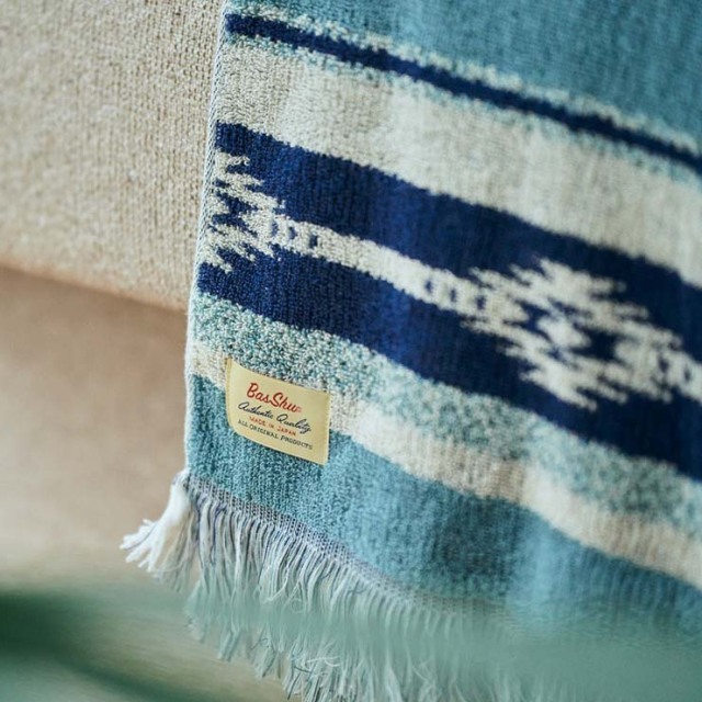 Basshu Cotton Pile Blanket / Native Border BLUE（M）商品番号【888003】