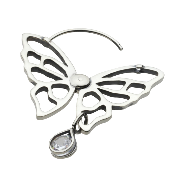 cenote e0639 【シルバーアクセサリー】 バタフライ フープピアス ホワイトジルコニア