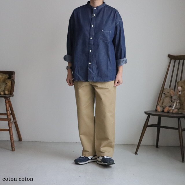 P80645 prit 6oz.デニムスタンドカラーシャツ