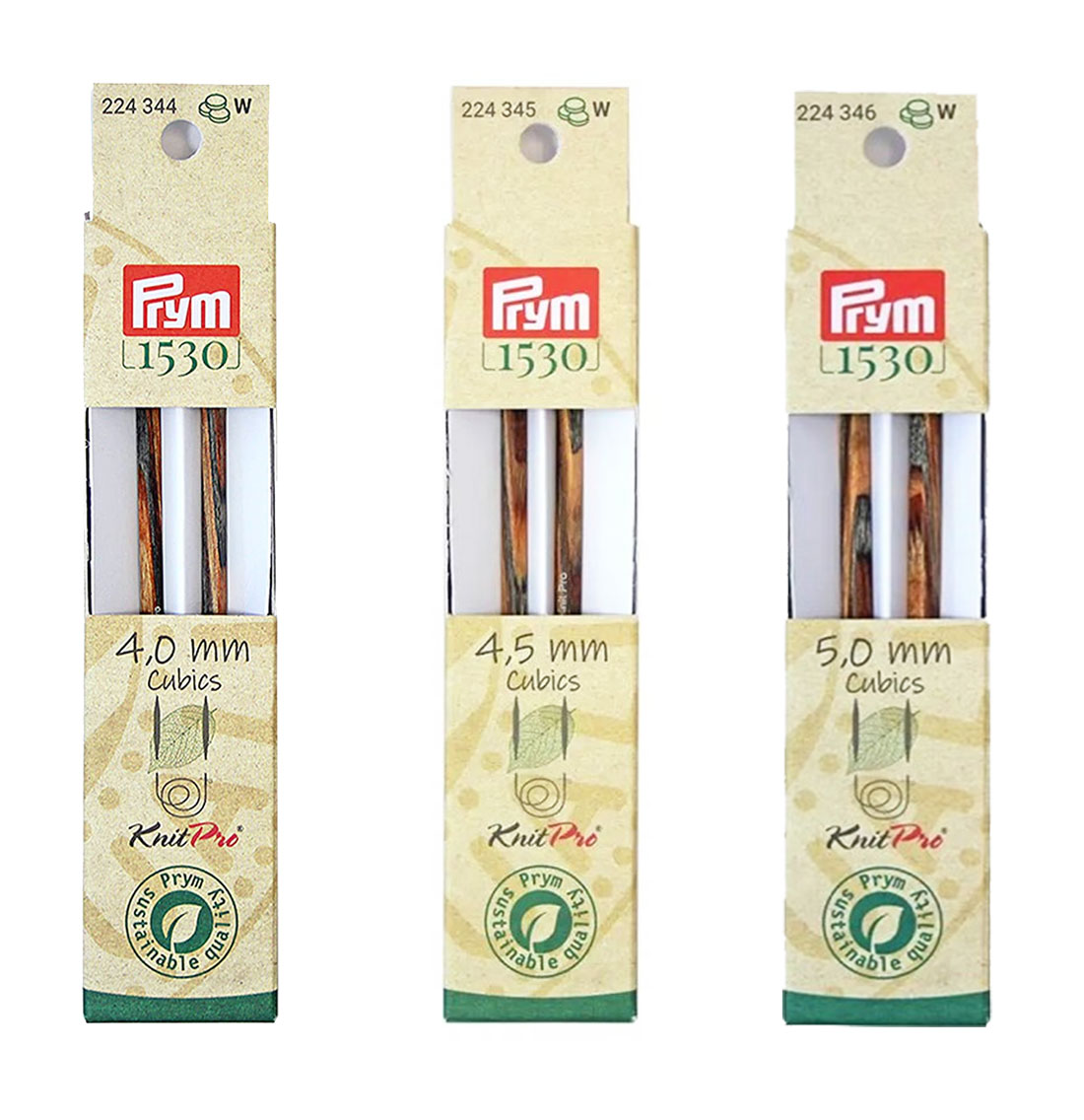 《Prym》プリム・1530 ニットプロ 角輪針キット 2本入 キュービックス ナチュラルウッド ※個別販売※ 全長11.6cm（4.0/4. ...