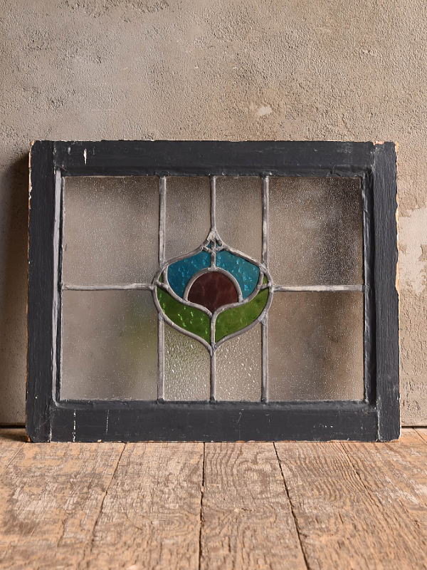 イギリス アンティーク ステンドグラス 窓 幾何学 12985