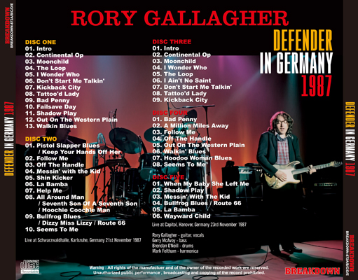 RORY GALLAGHER - DEFENDER IN GERMANY 1987 (5CDR) DRAGONFLY