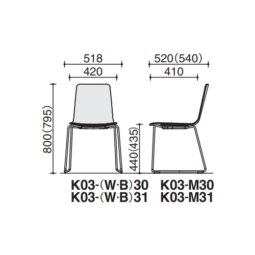 コクヨ 会議用イス(ミーティングチェア) ミケット(Mycket)チェア サークル脚 メッキ脚 合板シート 座パッドなし K03-M31-MY3X2