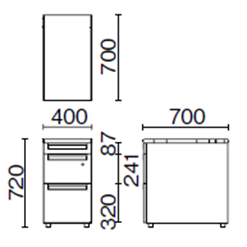 プラス PLUS US-2 ユーエスツー 脇机 D-3段袖 US2-047D-D3L W400×D700×H720 779-412/779-413/779-414