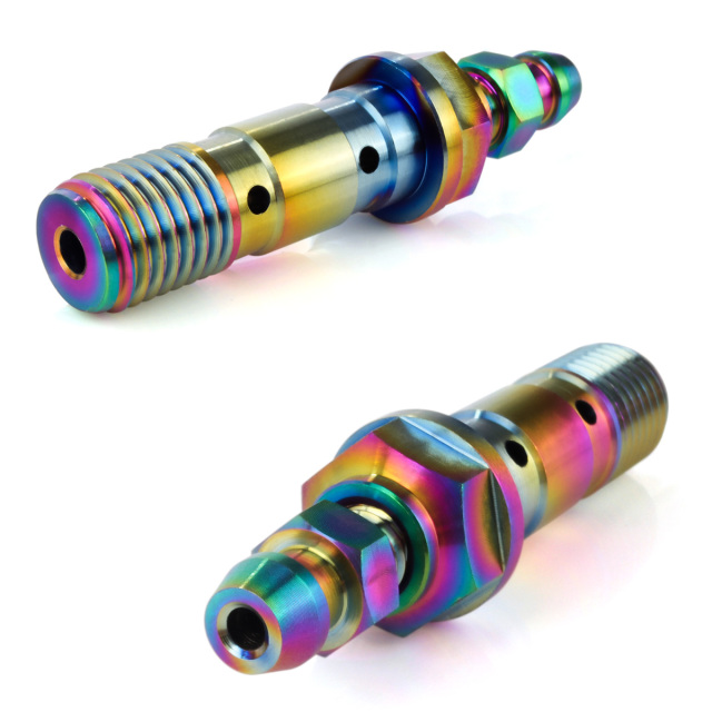 64チタン製 M10 P=1.25 ブレーキライン バンジョーボルト ダブル エアブリード ニップル付 ライトカラー 焼きチタン風 JA027 【メール便可】