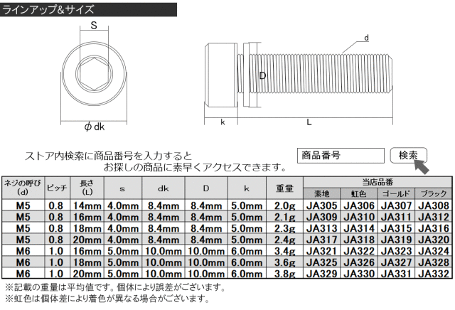 64チタンボルト M6 18mm P1.0 ワッシャー付き キャップボルト 六角穴 チタン原色 JA325 【メール便可】