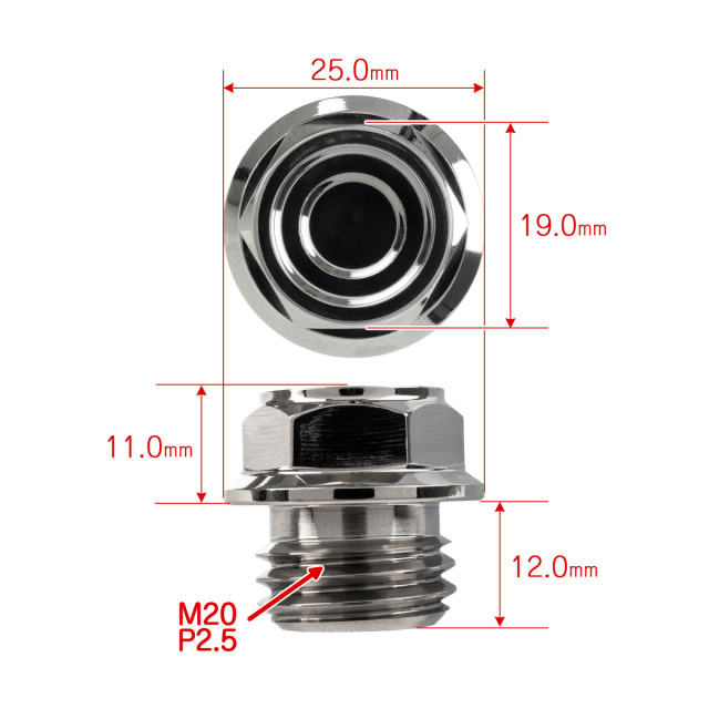 オイルフィラーキャップ M20 P2.5 六角 ステンレス製 シルバー 汎用 TH0497 【メール便可】