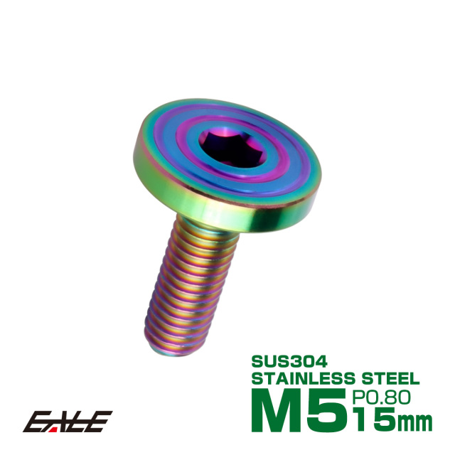 ステンレスボルト シェルヘッド フラット M5×15mm P0.7 六角穴付 SUS304 マットタイプ レインボーグリーン TR0345 【メール便可】