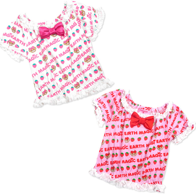 アースマジック EARTHMAGIC イチゴマフィー総柄 2wayトップス Tシャツ オフショルダー ラグランスリーブ