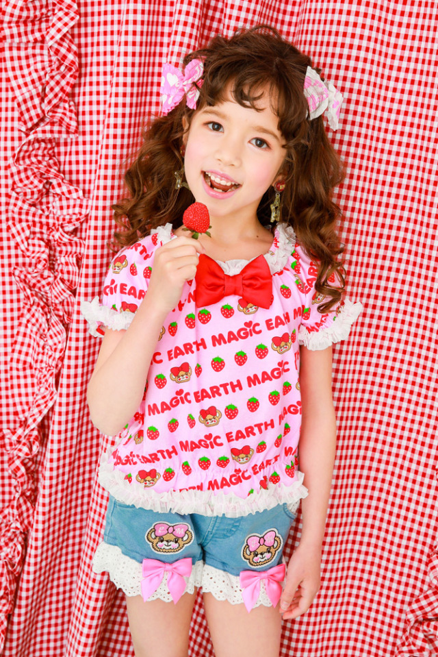 アースマジック EARTHMAGIC イチゴマフィー総柄 2wayトップス Tシャツ オフショルダー ラグランスリーブ