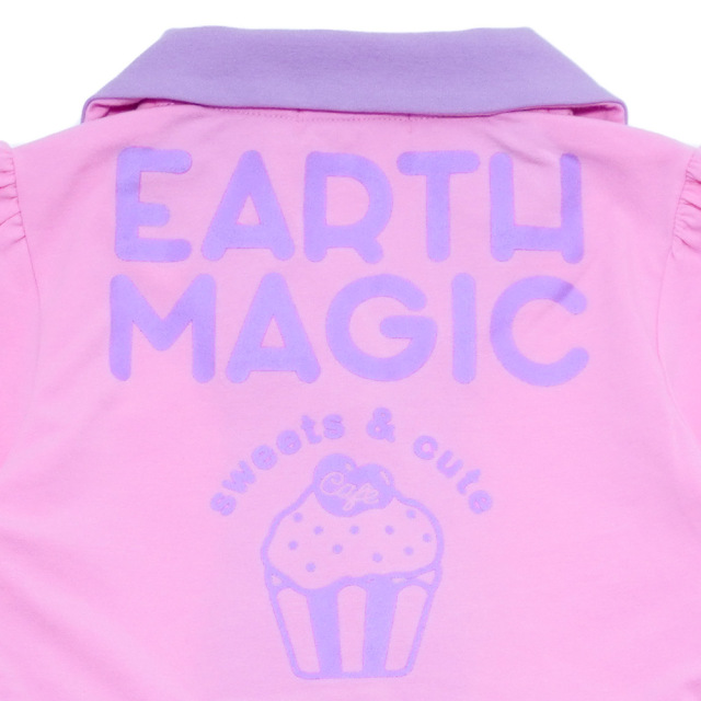 アースマジック EARTHMAGIC Cafe総柄エプロン付きワンピース ペールピンク ラベンダー マフィー 刺繍