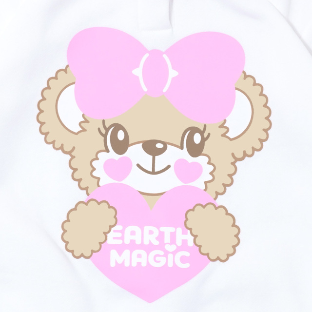 アースマジック EARTHMAGIC シルキーファー×クマ耳フード付裏起毛ワンピース シロ ペールピンク マフィー 袖ハート