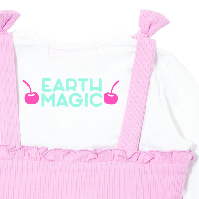 アースマジック EARTHMAGIC テレコキャミレイヤード風ベア天竺長袖Tシャツ クロ ペールピンク エメグリ マフィー