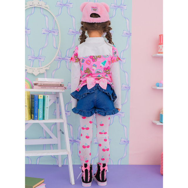 アースマジック EARTHMAGIC Cafe総柄ハイネック長袖Tシャツ ペールピンク ラベンダー ベビーサイズ レイヤード