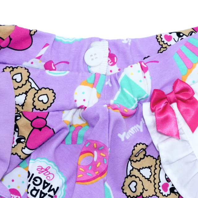 アースマジック EARTHMAGIC Cafe総柄エプロン付きジャンパースカート ペールピンク ラベンダー マフィー ジャンスカ