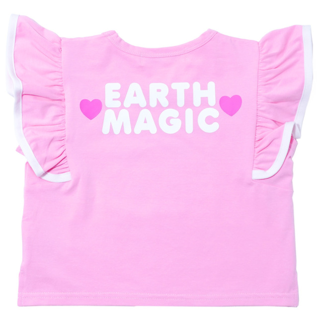 アースマジック EARTHMAGIC フリルパイピングショート丈Tシャツ シロ ペールピンク ラベンダー マフィー 半袖
