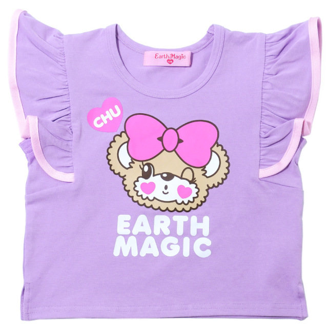 アースマジック EARTHMAGIC フリルパイピングショート丈Tシャツ シロ ペールピンク ラベンダー マフィー 半袖