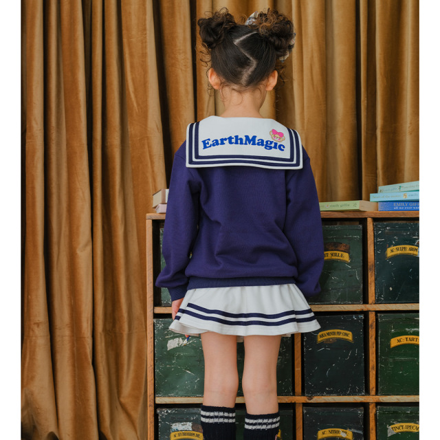 アースマジック EARTHMAGIC セーラーカラー裏毛トレーナー シロ ネイビー マフィー スクール 2023秋冬