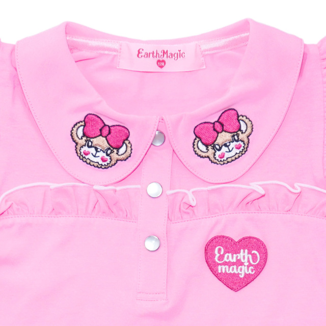 袖フリル襟付きTシャツ