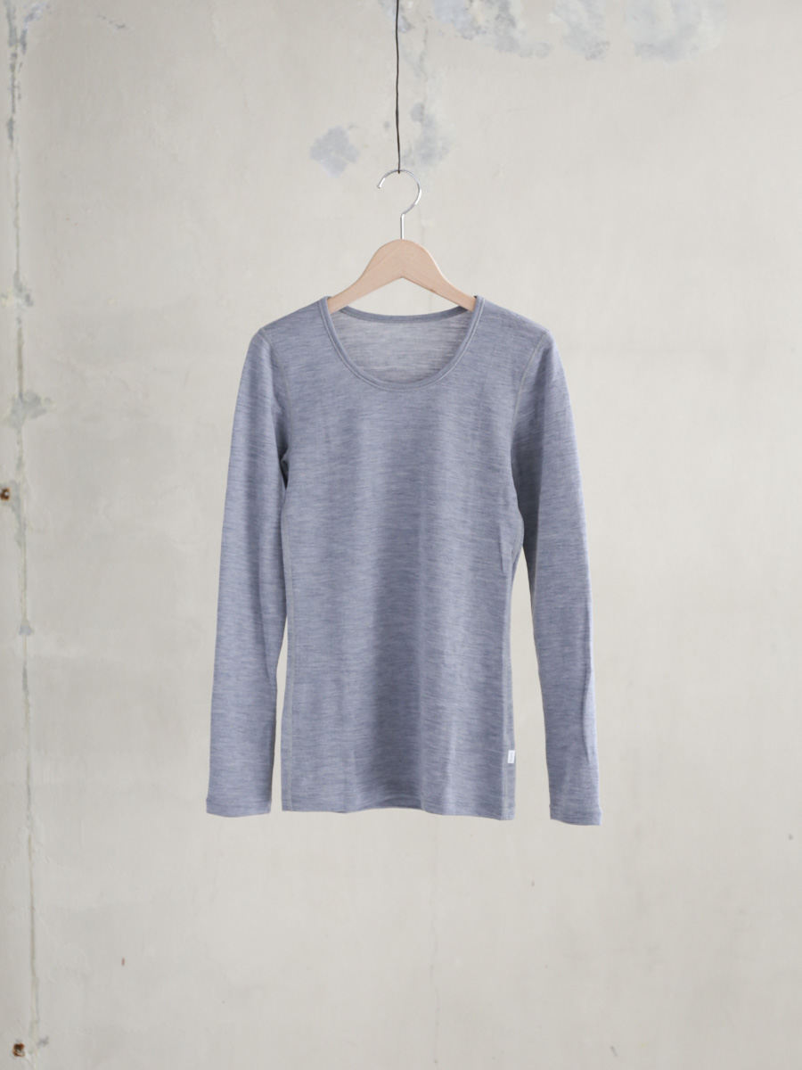 joha ヨハ / メリノウールレディース長袖Tシャツ グレー