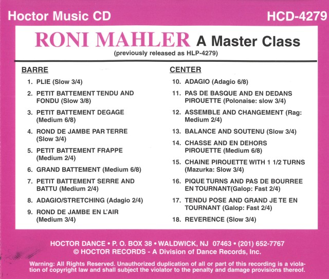 Roni Mahler - A Master Class （HCD-4279) | バレエショップ フェアリー