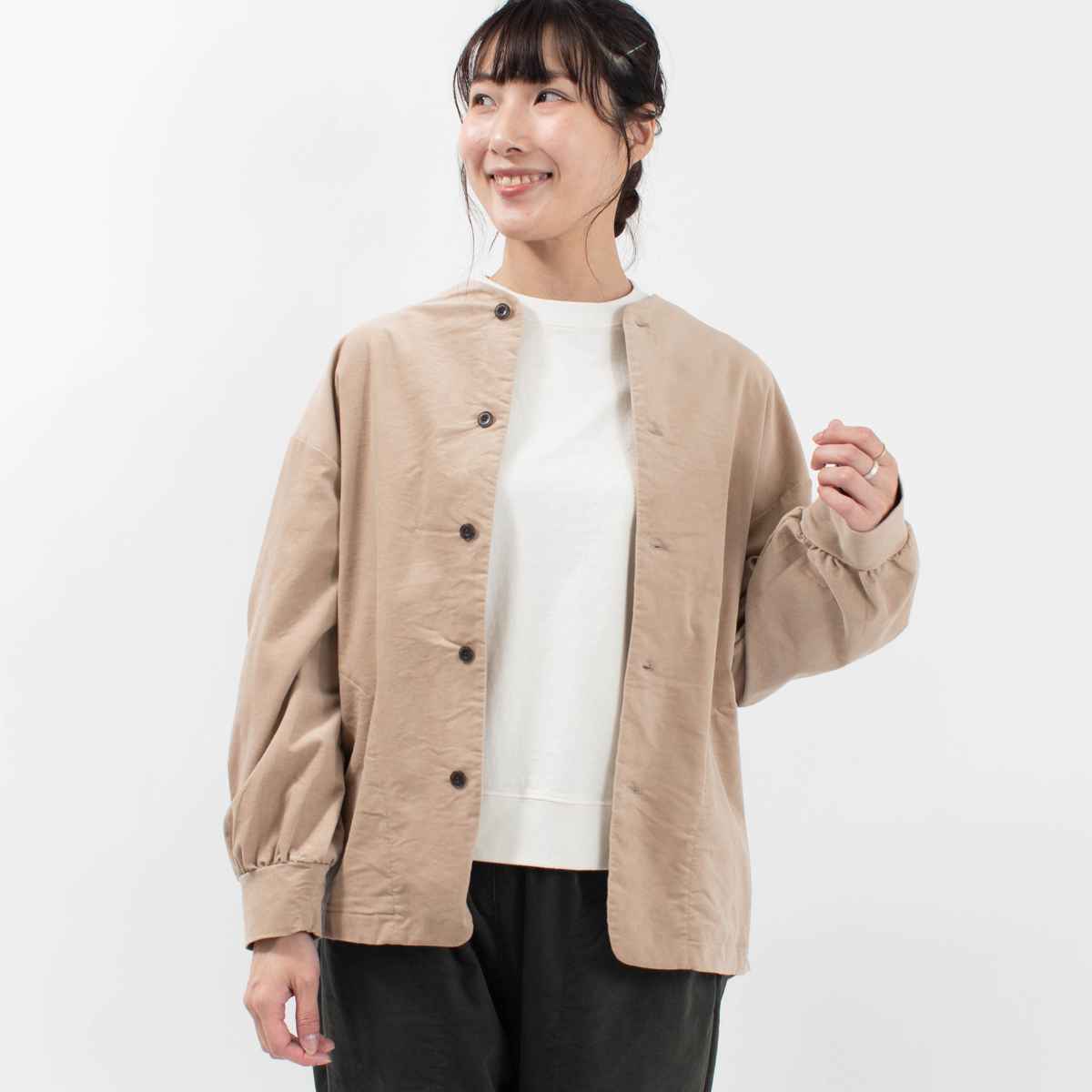 prit ストレッチ別珍ノーカラージャケット｜ナチュラルファッション・ナチュラル服の通販