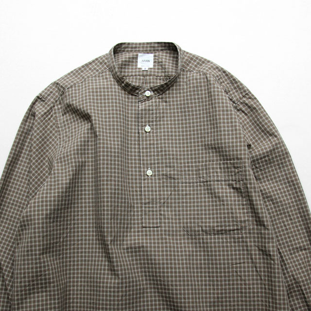 ARAN / Band Collar PO Shirt - Brown Check Fuzz