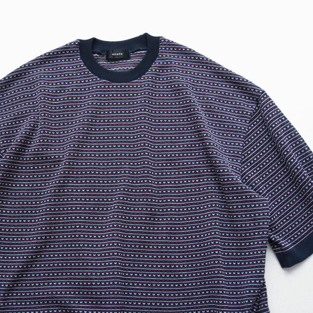 alvana / Jacquard Border SS Knit - Navy Fuzz
