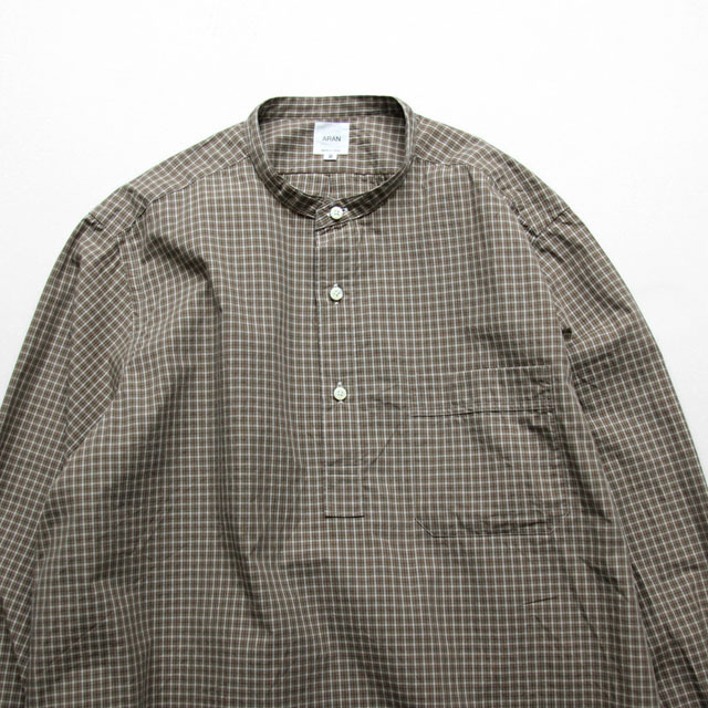 ARAN / Band Collar PO Shirt - Brown Check Fuzz