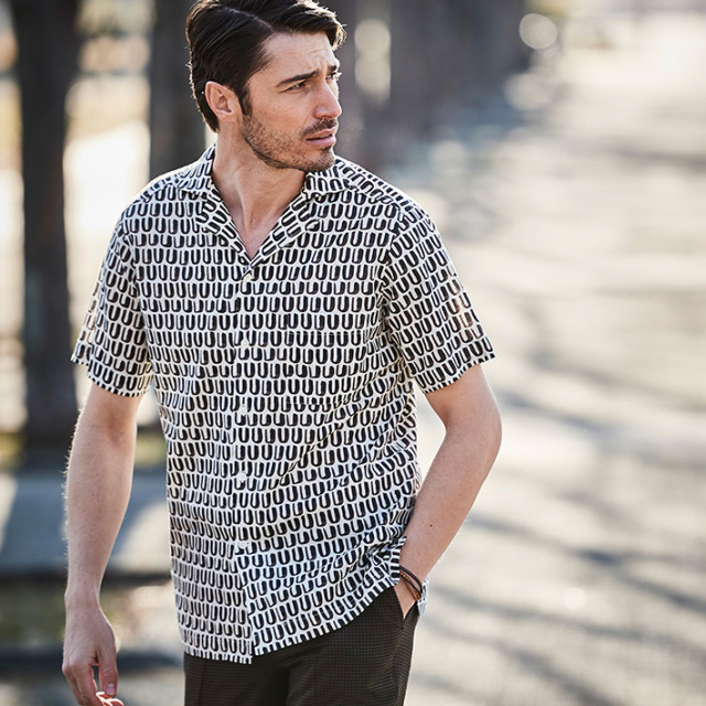 [会員様限定SALE]在庫限り レトロヴィンテージプリントオープンカラーショートスリーブシャツ 331601-001 G3 ジースリー メンズ ...