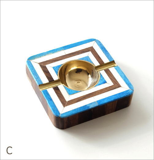 灰皿 おしゃれ 卓上 カラフル デザイン レトロ アンティーク 真鍮 シーシャムウッド ボーンのスクエアアッシュトレイ 3タイプ ...