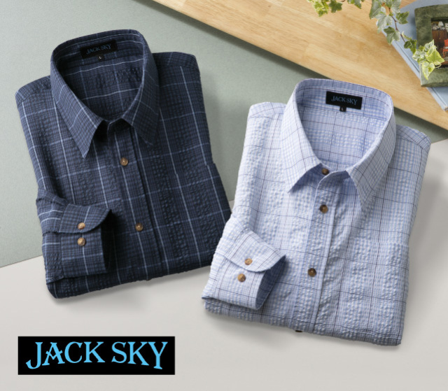 サッカー生地カジュアル長袖シャツ2色組│身近な優れものショップ