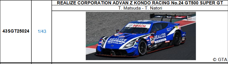 【スパーク(43SGT25024)ご予約商品】1/43 REALIZE CORPORATION ADVAN Z KONDO RACING No.24 GT500 SUPER GT 2025 ...