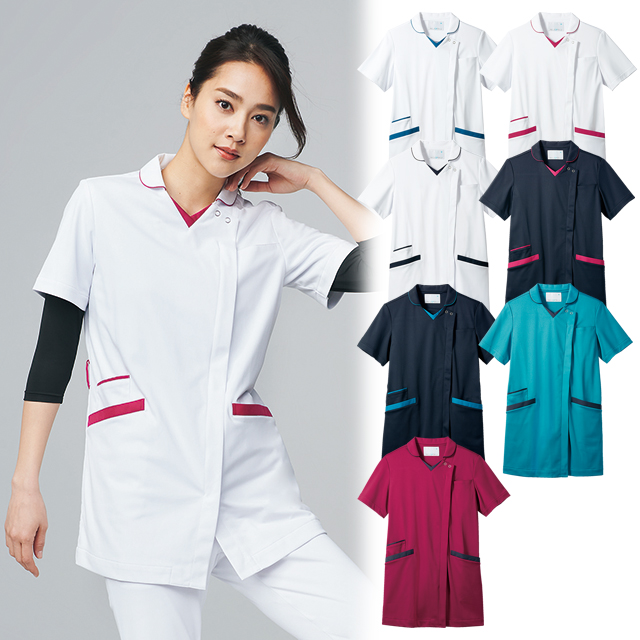 73-2274 住商モンブラン ナースウェア スクラブ レディス 女性用 半袖 襟つき 制菌加工 吸汗速乾 制電 防汚 ストレッチ MONTBLANC 医療用 看護師 医者 ドクター 医師 ...