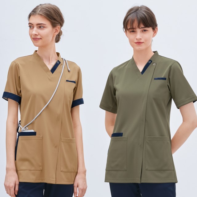 AY5522 ナガイレーベン ドクターウェア スクラブ 男女兼用 半袖 フロントファスナー エアーアームカット 動きやすい 涼感素材 高機能 制菌加工 制電 吸水 防汚 NAGAILEBEN ...