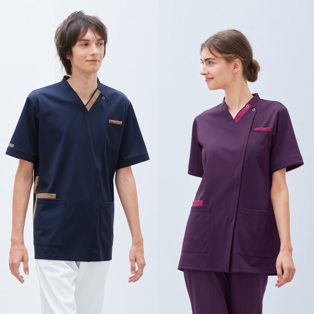 AY5522 ナガイレーベン ドクターウェア スクラブ 男女兼用 半袖 フロントファスナー エアーアームカット 動きやすい 涼感素材 高機能 制菌加工 制電 吸水 防汚 NAGAILEBEN ...