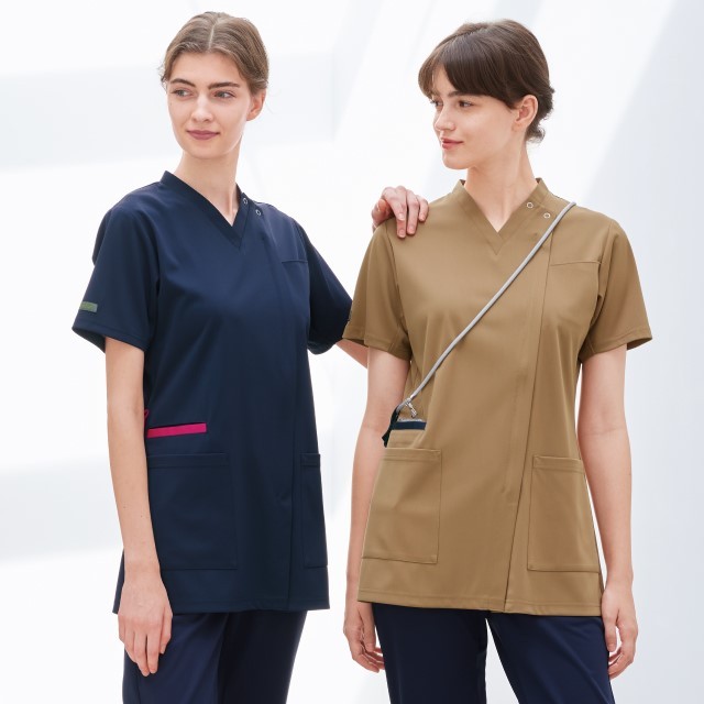 AY5557 ナガイレーベン ドクターウェア ナースウェア スクラブ 女性用 女子 半袖 涼感素材 エアーアームカット 動きやすい 高機能 ナチュラルカラー 制菌加工 制電 吸水 防汚 ...