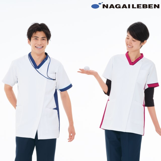 FT4492 ナガイレーベン ナースウェア スクラブ 男女兼用 半袖 ストレッチ PHSポケット ループ付き ポリエステル100％ 制菌加工 制電 吸水 防汚 透け防止 NAGAILEBEN ...