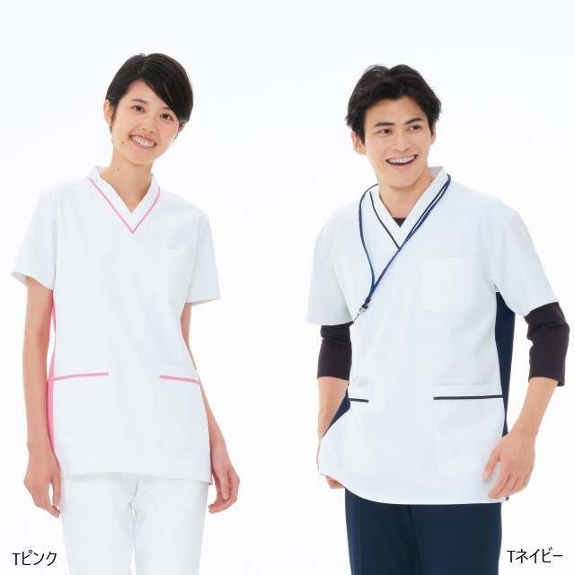 FT4492 ナガイレーベン ナースウェア スクラブ 男女兼用 半袖 ストレッチ PHSポケット ループ付き ポリエステル100％ 制菌加工 制電 吸水 防汚 透け防止 NAGAILEBEN ...