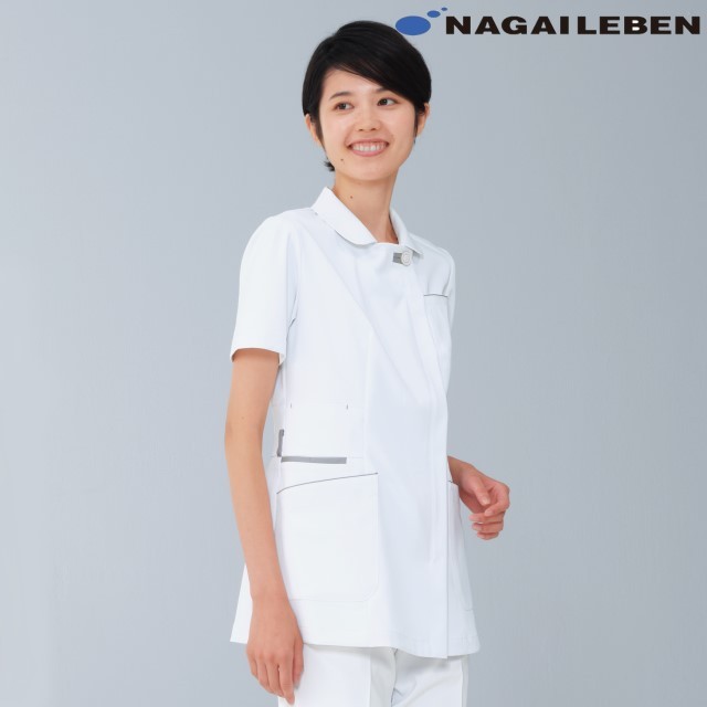 RF5122 ナガイレーベン ナースウェア スクラブ 女性用 半袖 PHSポケット 接触冷感素材 ストレッチ 吸水 防汚 業務用洗濯可 形態 ...