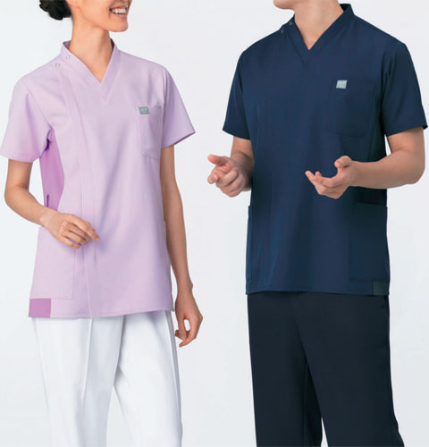 FT4492 ナガイレーベン ナースウェア スクラブ 男女兼用 半袖 ストレッチ PHSポケット ループ付き ポリエステル100％ 制菌加工 制電 吸水 防汚 透け防止 NAGAILEBEN ...