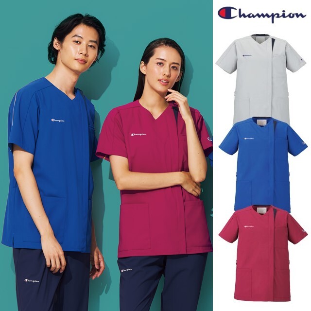 HS8124 HS8125 HS8126 Champion メディカルウェア スクラブ 男女兼用 サイドファスナー 制菌加工 静電気帯電防止 ...