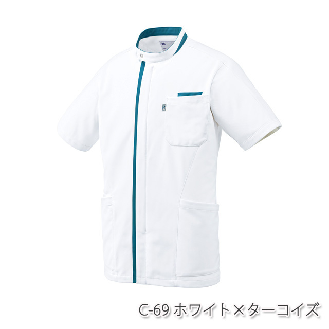MZ-0234 チトセ ミズノ ドクターウェア ケーシージャケット 男性用 半袖 制菌 制電 透け防止 ストレッチ イージーケア 工業洗濯 CHITOSE MIZUNO 医療用 医師 ドクター ...