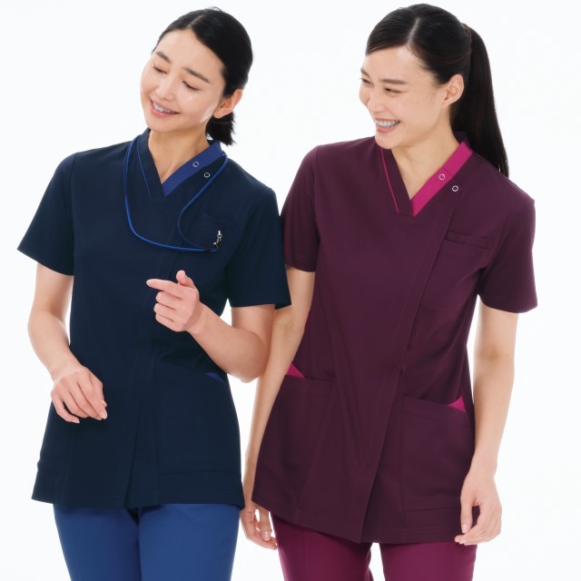 RF5122 ナガイレーベン ナースウェア スクラブ 女性用 半袖 PHSポケット 接触冷感素材 ストレッチ 吸水 防汚 業務用洗濯可 形態 ...