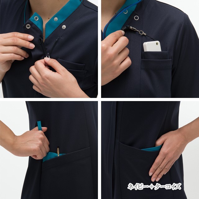 RF5122 ナガイレーベン ナースウェア スクラブ 女性用 半袖 PHSポケット 接触冷感素材 ストレッチ 吸水 防汚 業務用洗濯可 形態 ...